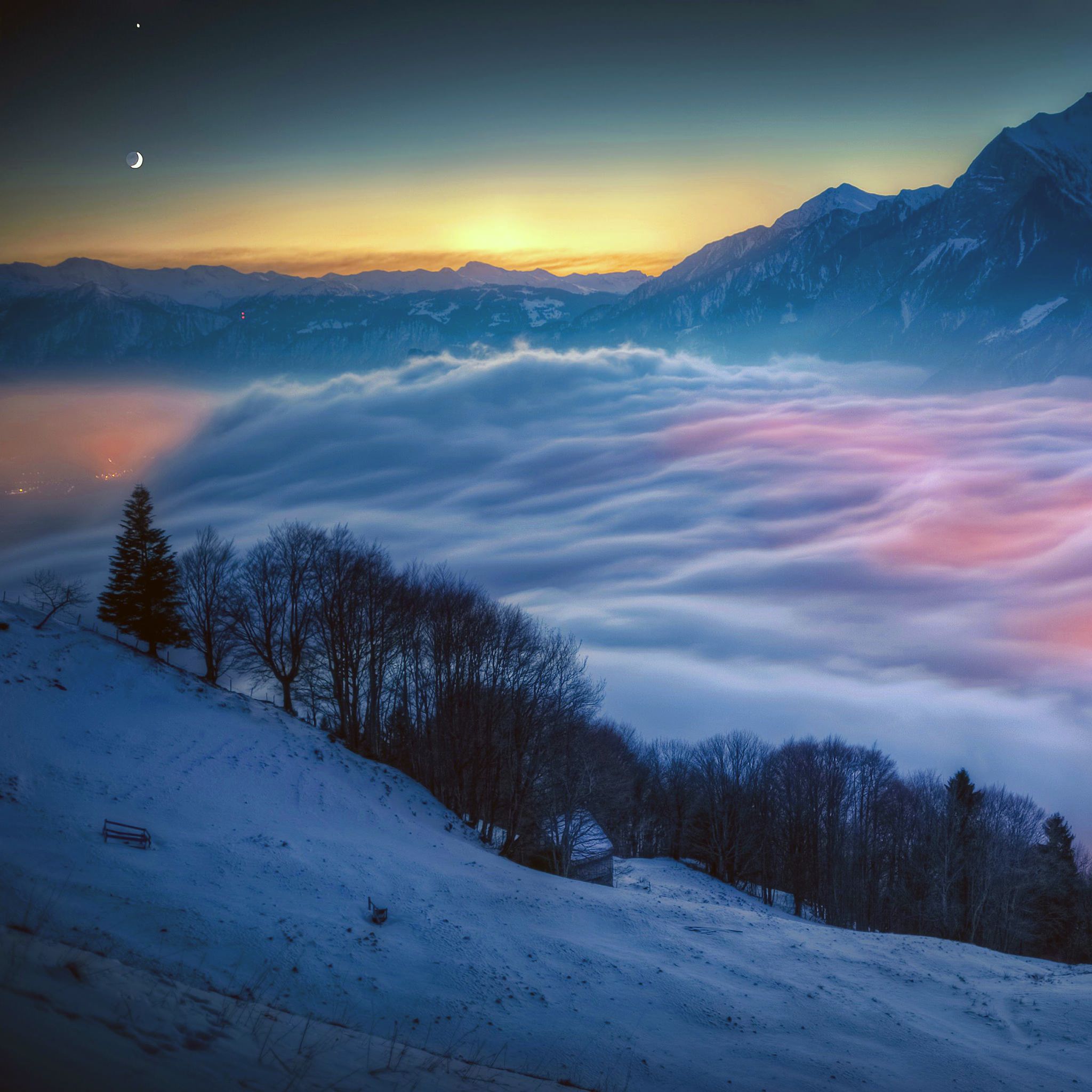 Snowy mountain landscape night | wallpaper.sc iPad